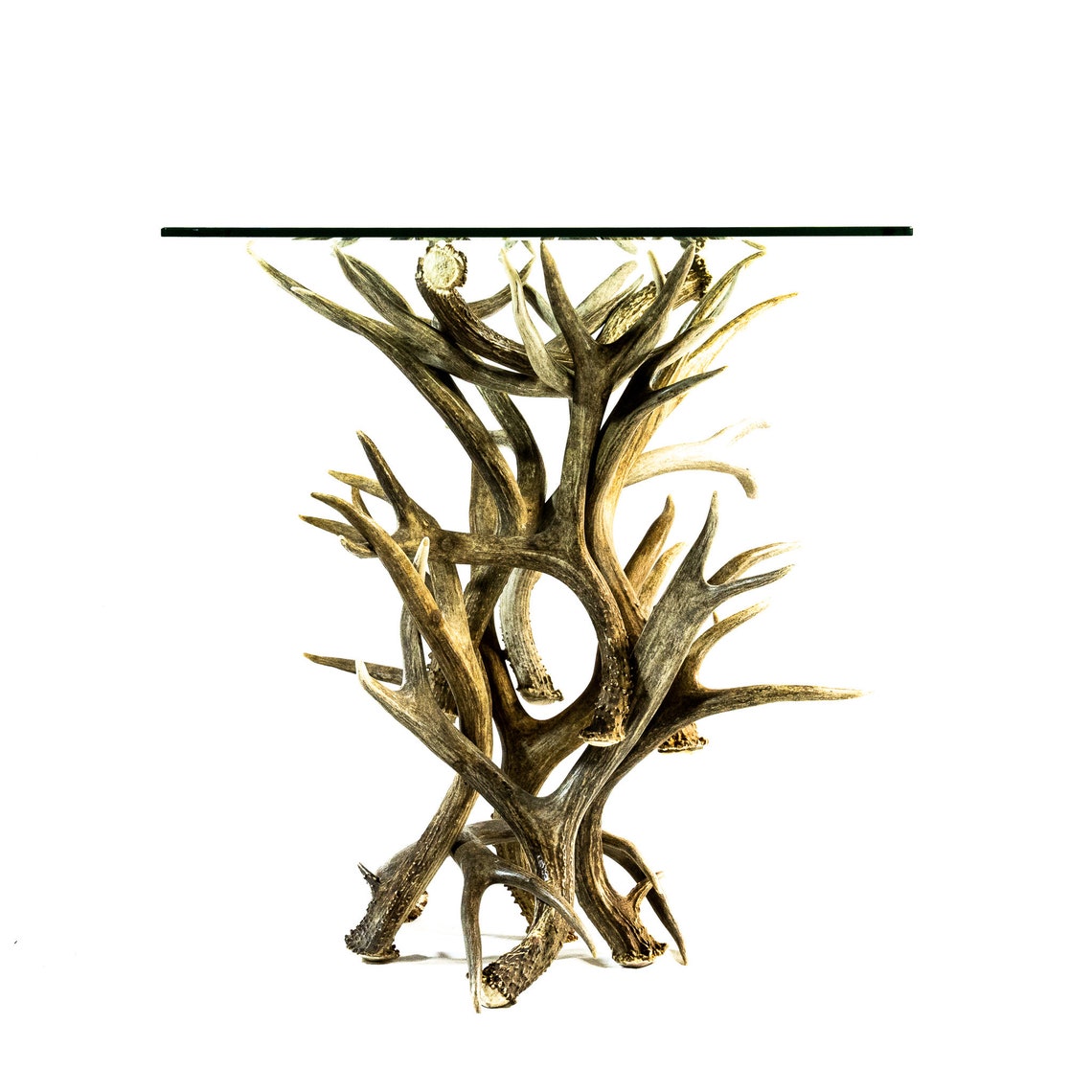 Mule Deer Antler End Table With Glass Top - Etsy
