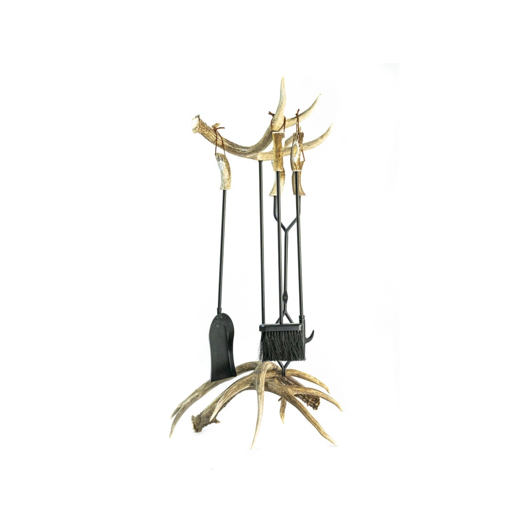 Large Mule Deer Antler Fireplace Tool Set - Includes Four Fireplace ...