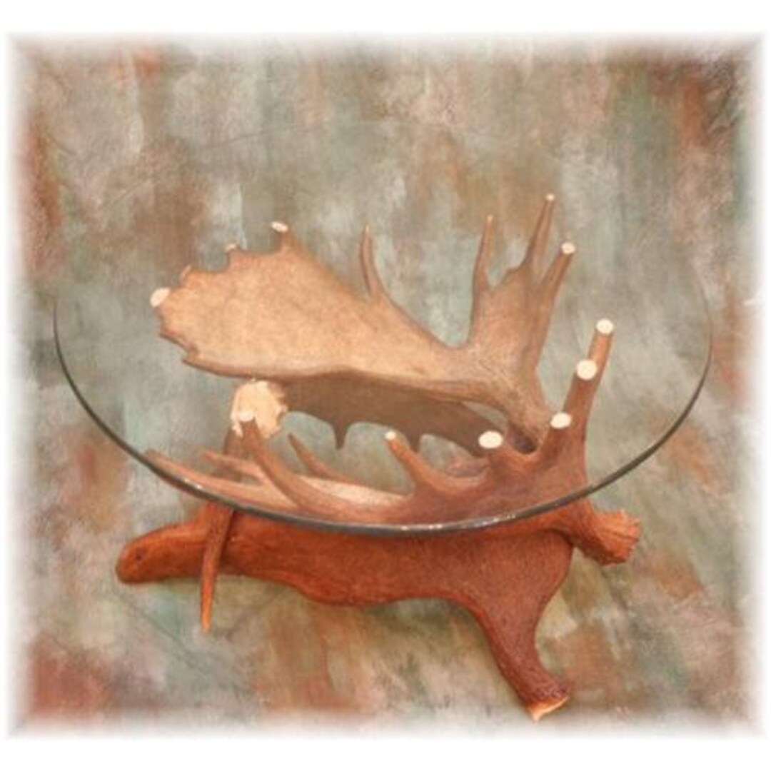 Moose Antler Coffee Table With Glass Top: Rustic Lodge Decor - Etsy