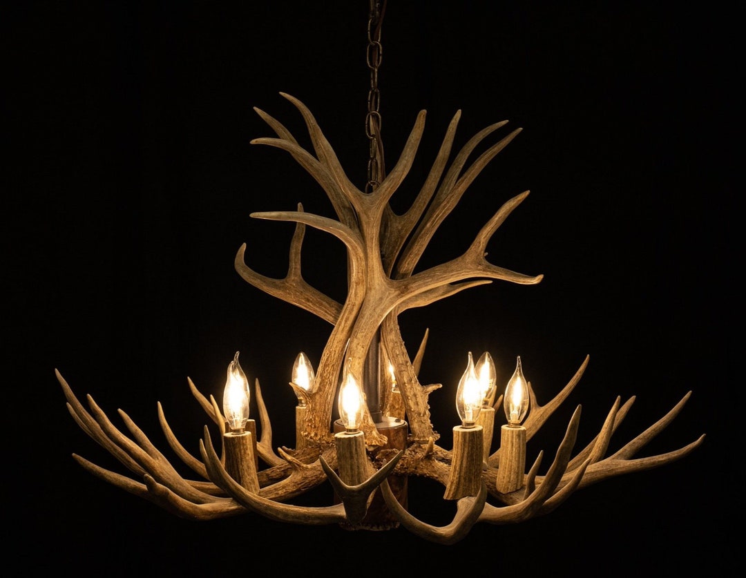 12 Antler, 8 Light Mule Deer Antler Chandelier | Rustic Decor Country ...