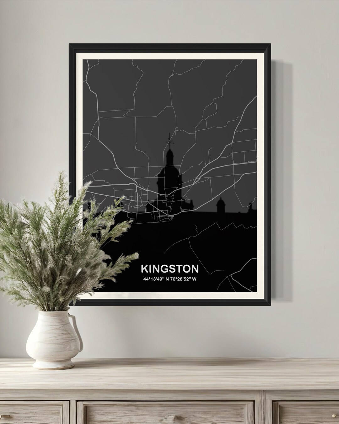 Printable Kingston Map Art | City Hall Silhouette | Urban Wall Art ...
