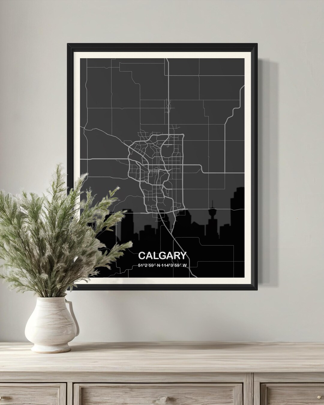 Printable Calgary Map Art | Calgary Skyline Silhouette | Urban Wall Art ...
