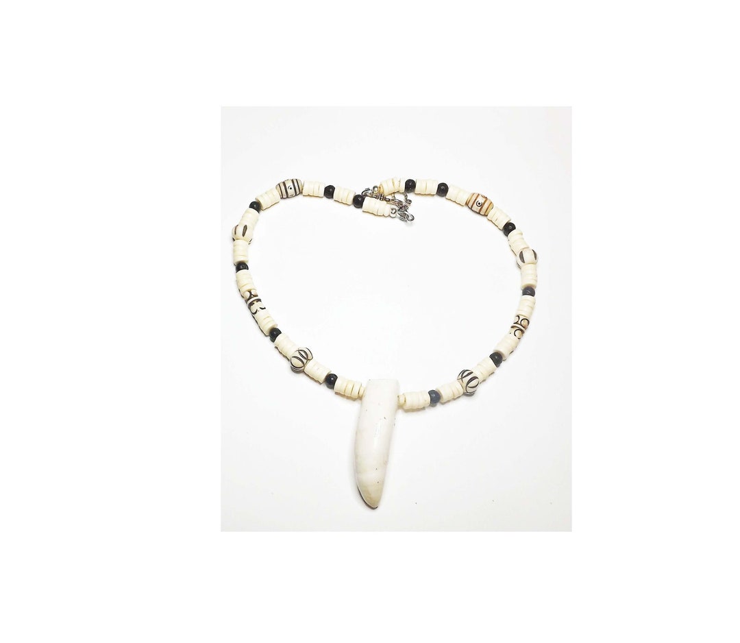 Alligator Tooth Necklace: Turquoise Filled, Vintage African & Heishi ...