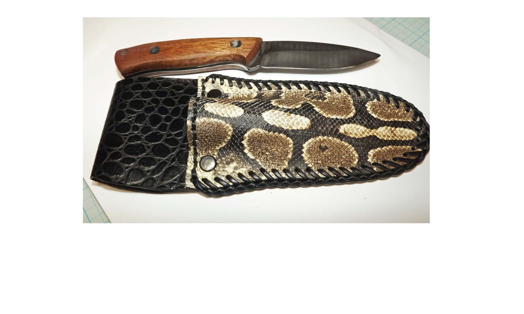 Olivewood Handled Damascus Knife With Handtanned Ball Python Skin ...