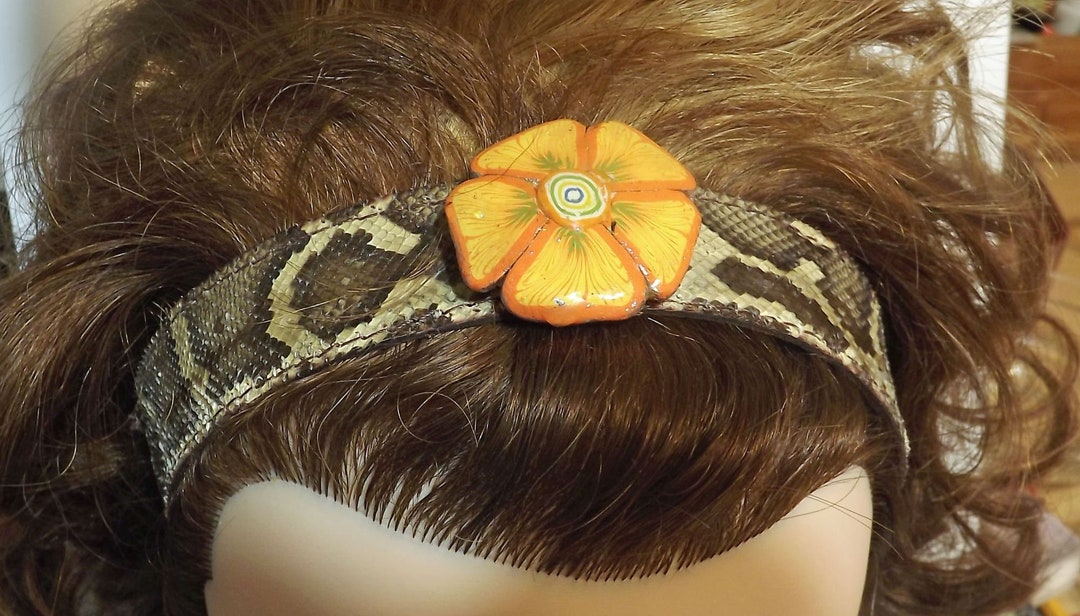 Genuine Burmese Python Hair Band, Head Band With Orange Porcelain ...
