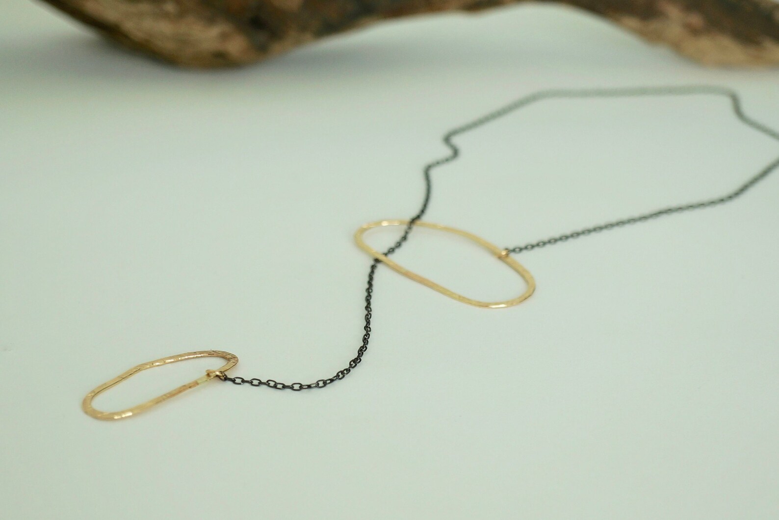 Modern Gold Hammered Organic Shapes Lariat Necklace, Statement Necklace ...