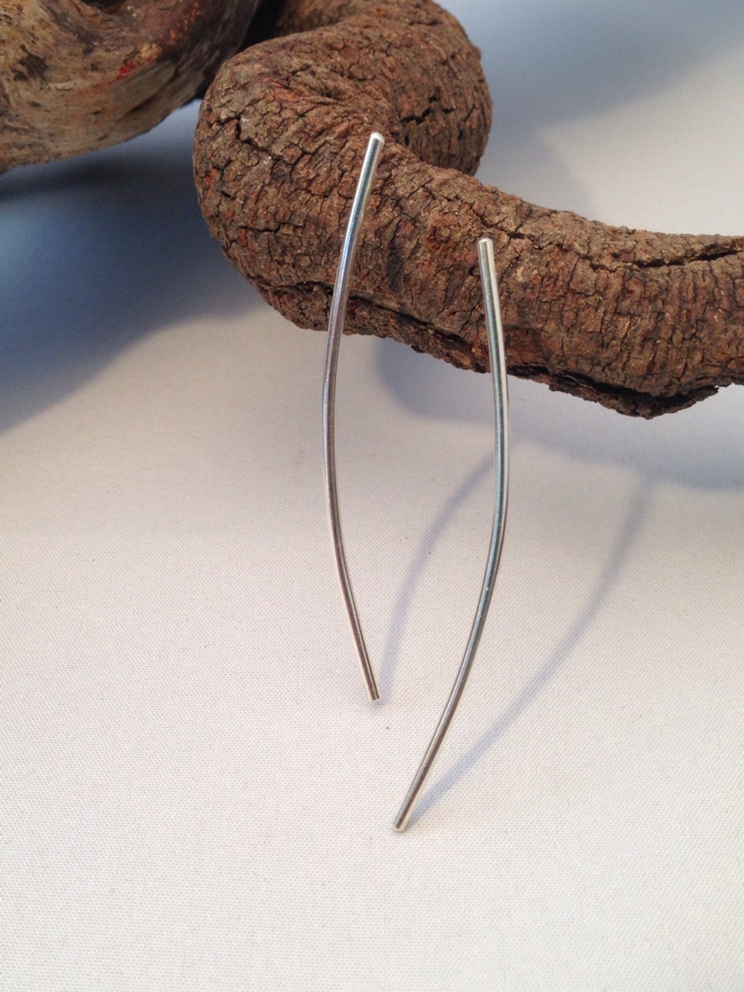 Silver Curved Bar Earrings, Gold Curved Bar Earrings, Long Statement ...