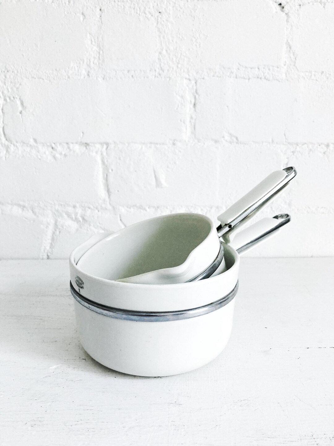 Set of 2 Antique ’frugier Aluminite Limoges France' Porcelain Saucepans ...