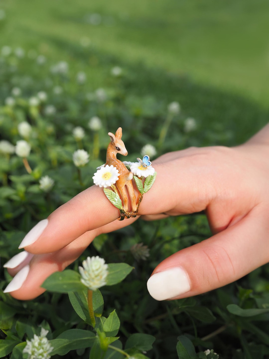 Deer Melody Ring, Wild Melody, Deer Jewelry, Enamel Ring, Flower, Fun ...