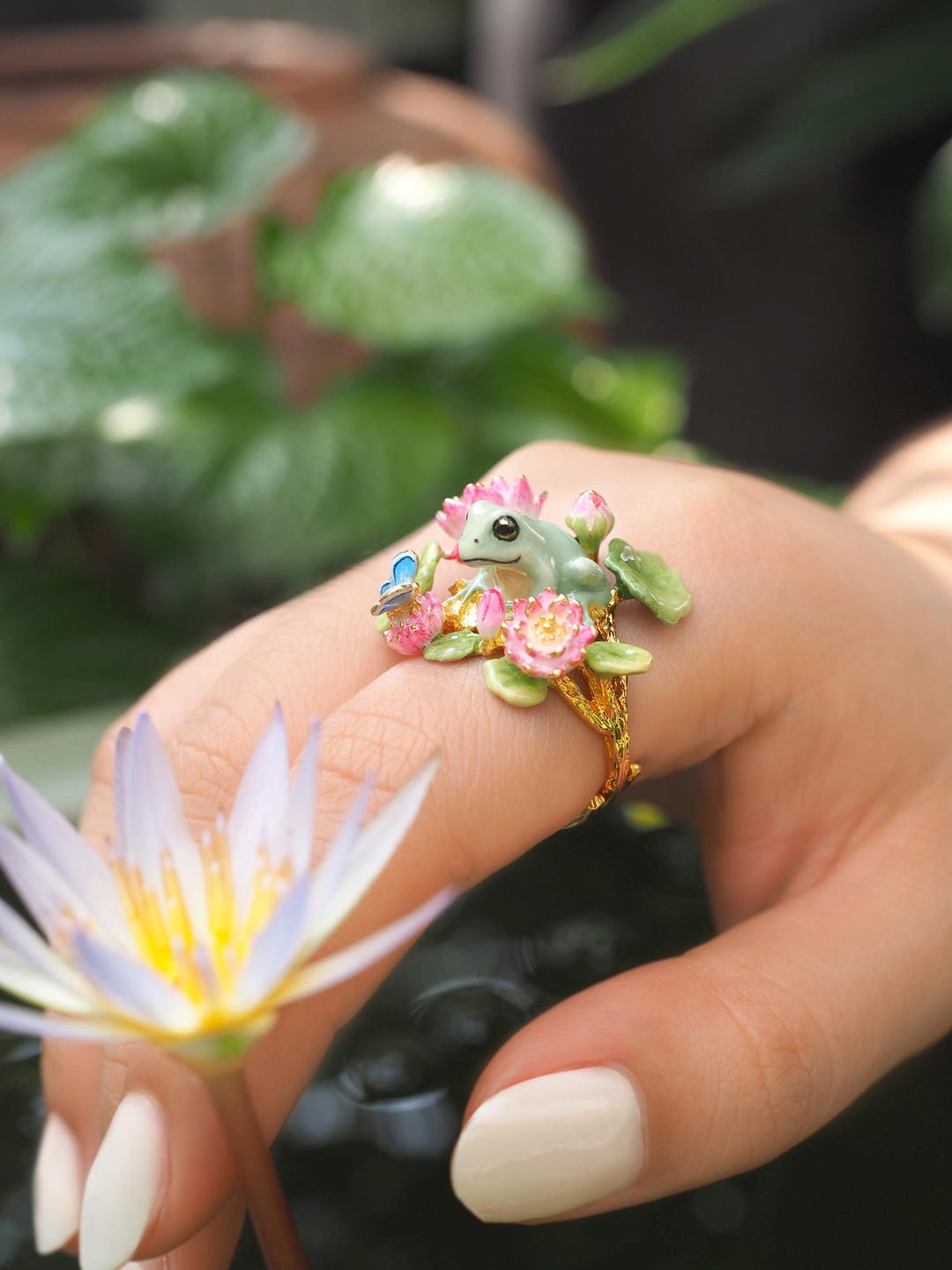 Enamel Frog Ring, Pink Lotus, 18k Gold Plated Brass - Etsy