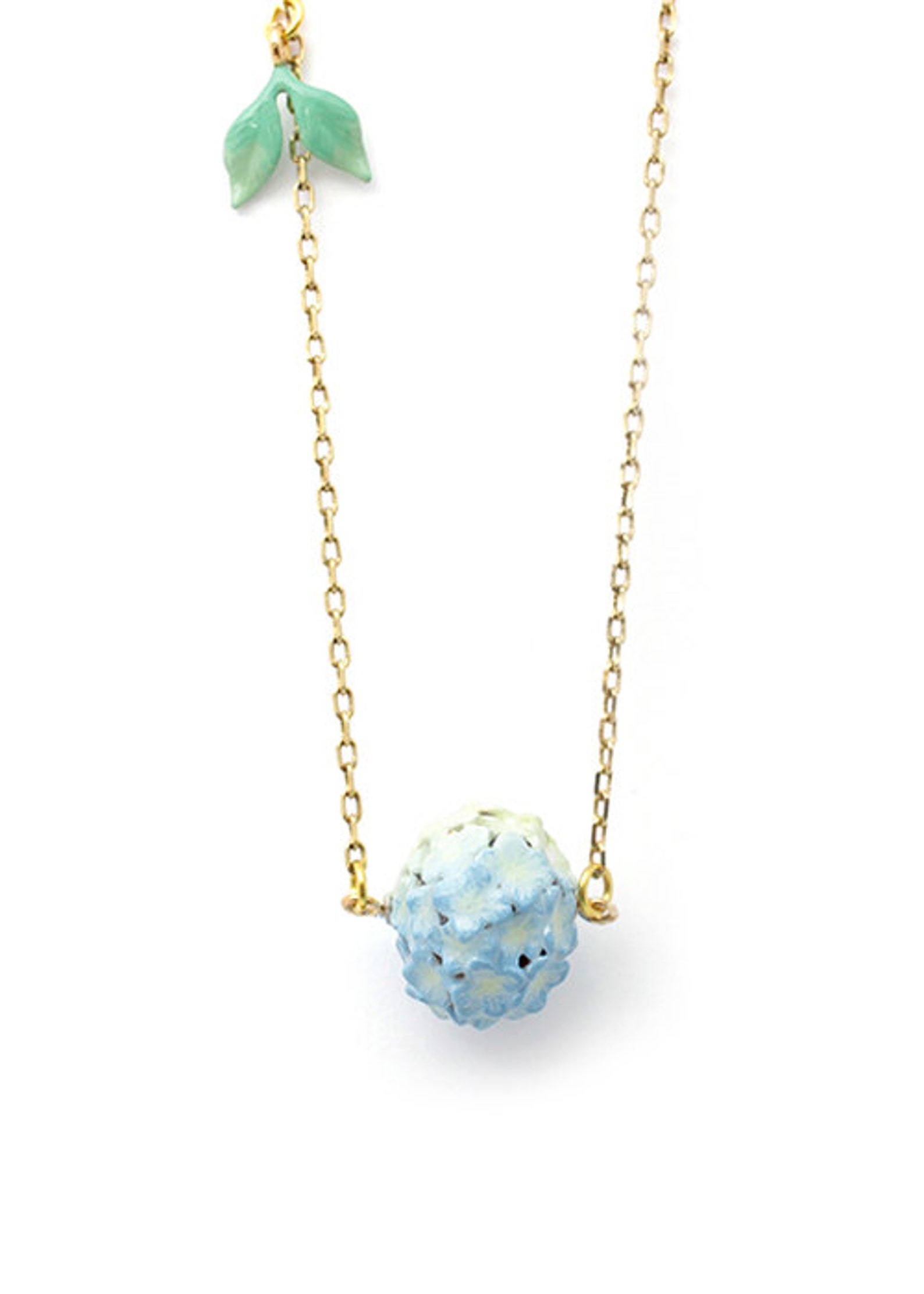 Hydrangea Blue Short Necklace , Bead Necklace , Flower Necklace - High ...