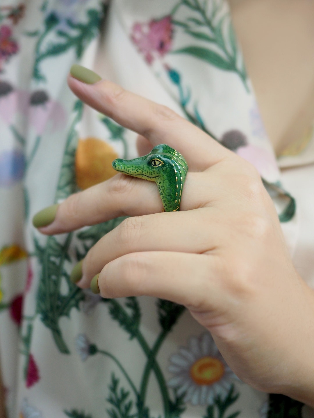 Kevin Crocodile Ring, Hand-painted Enamel Jewelry, Enamel Ring, Safari ...