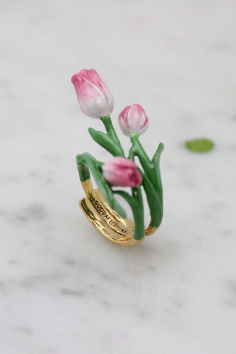 Tulip Ring Flower Ring Handpainted GOODAFTERNINE | Etsy