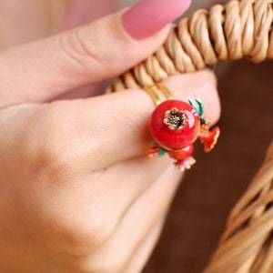 Pomegranate Ring, Fruity Blossom, Goodafternine, Enamel Ring, Playful ...