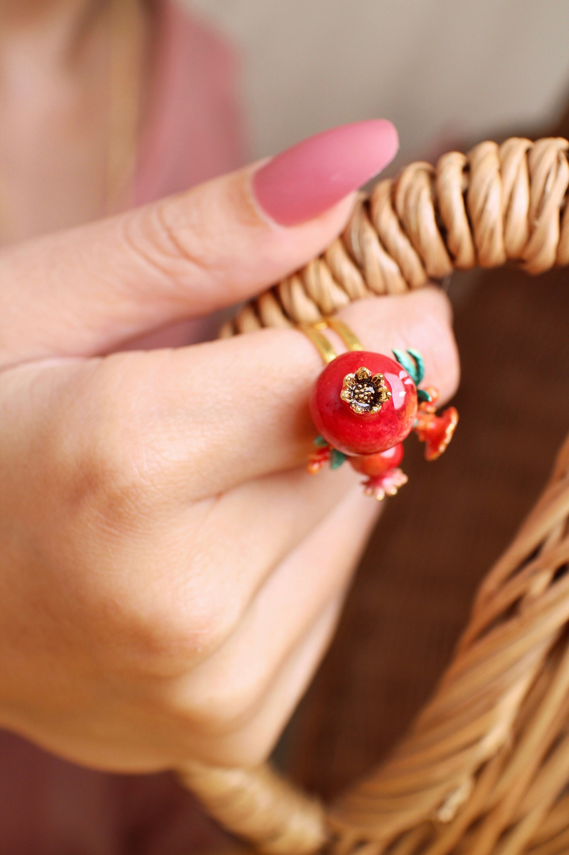 Pomegranate Ring, Fruity Blossom, Goodafternine, Enamel Ring, Playful ...
