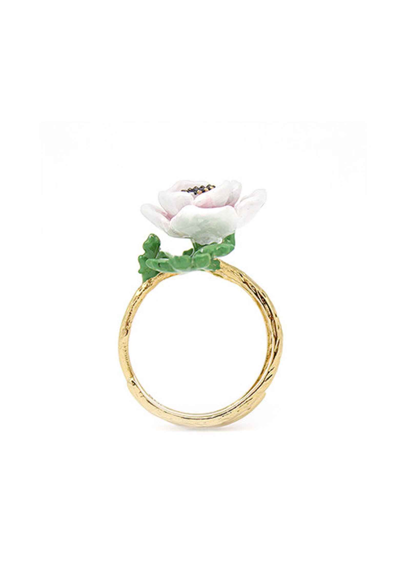 Anemone White Ring , Flower Ring , Enamel Ring , Handpainted ...