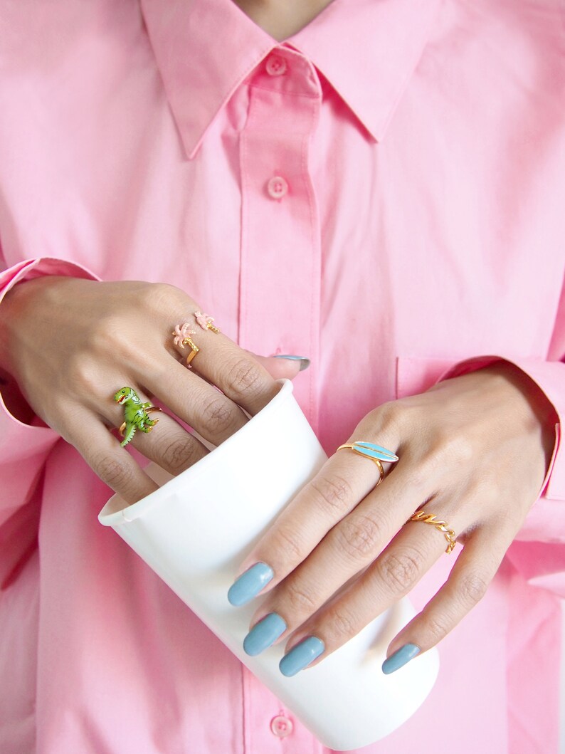 T-rex Surfer Stacking Rings T-rex Ring Sterling Silver Ring - Etsy