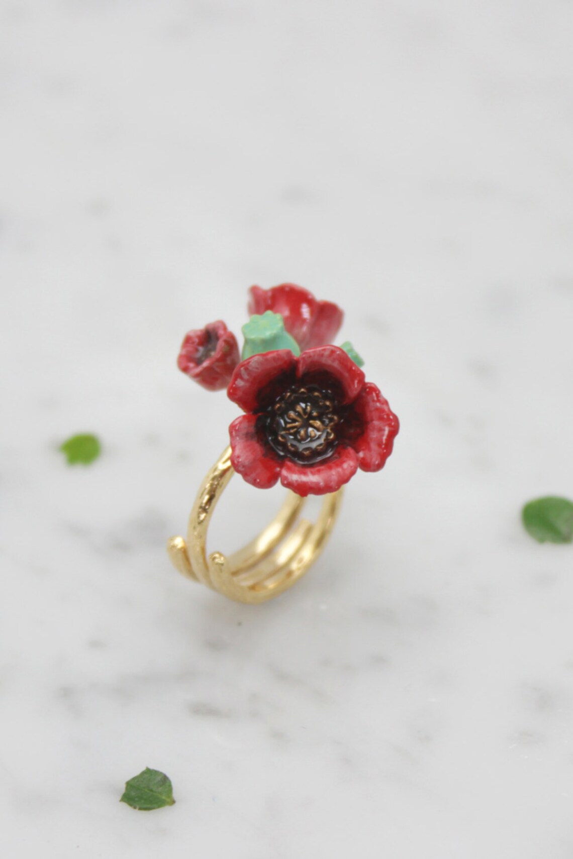 Poppy Ring Flower Ring Handpainted GOODAFTERNINE | Etsy