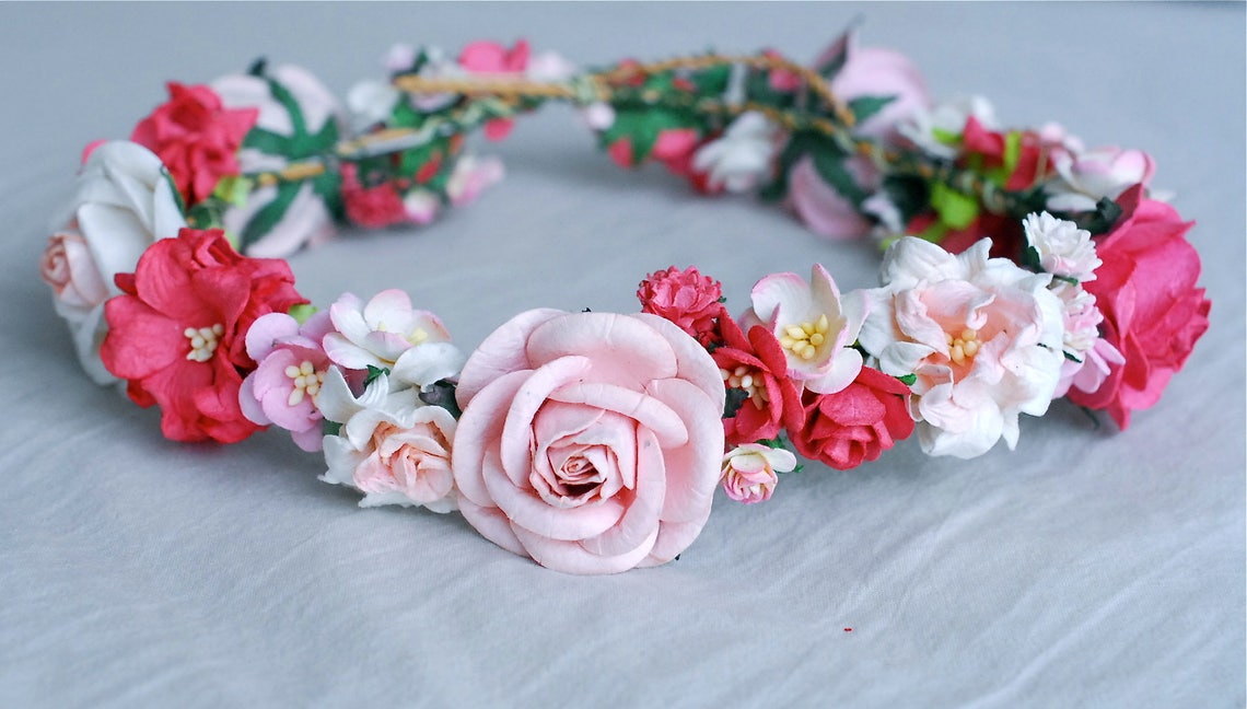 Paper Flower Crown Headband Wedding Pink Soft Pink Pink - Etsy
