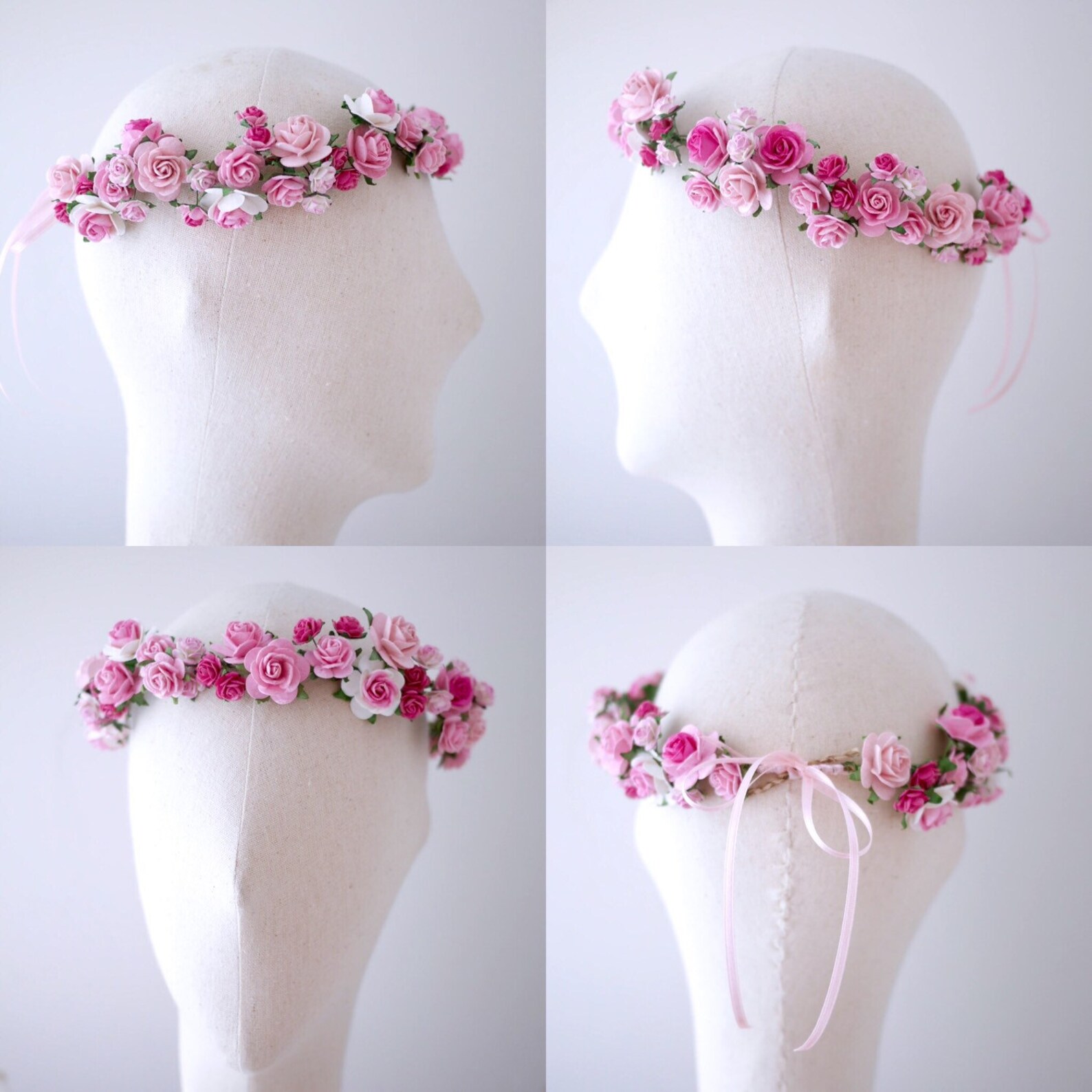 Paper Flower Bridal Flower Crown Headband Pink Soft Pink - Etsy Singapore