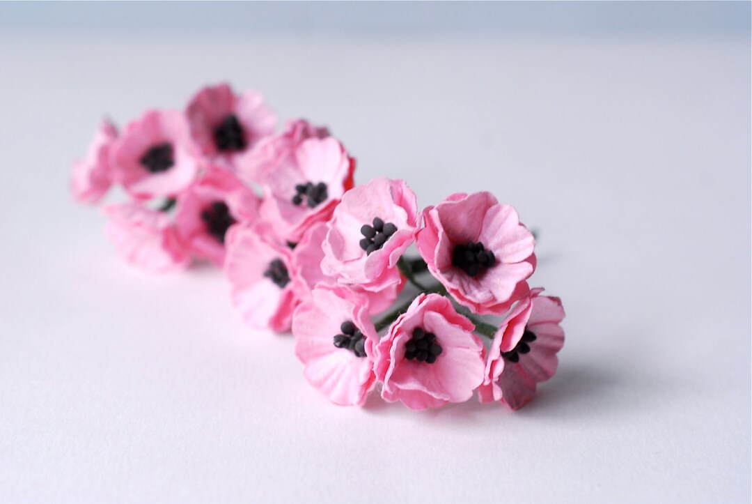 Paper Flower, 50 Pieces of Pink Poppy, Black Pollen, Pink Color. - Etsy