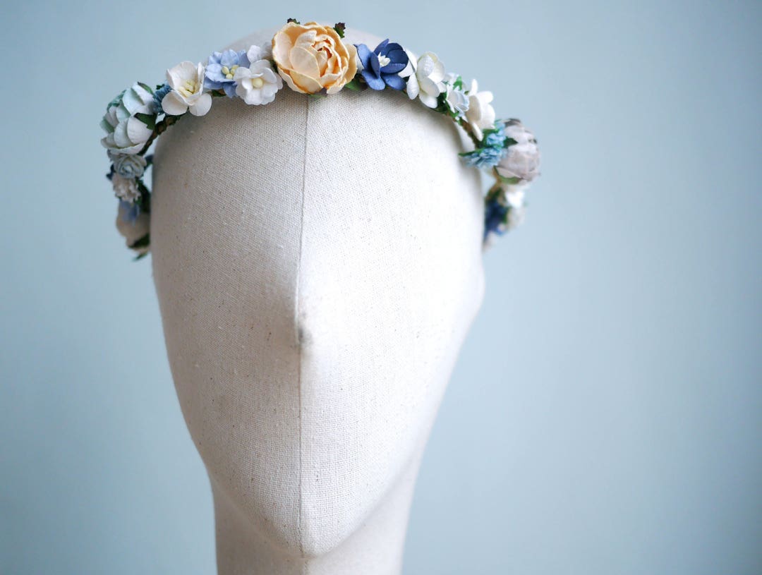 Handmade Paper Flower Crown: Blue, Ivory & White Bridal Tiaras - Etsy