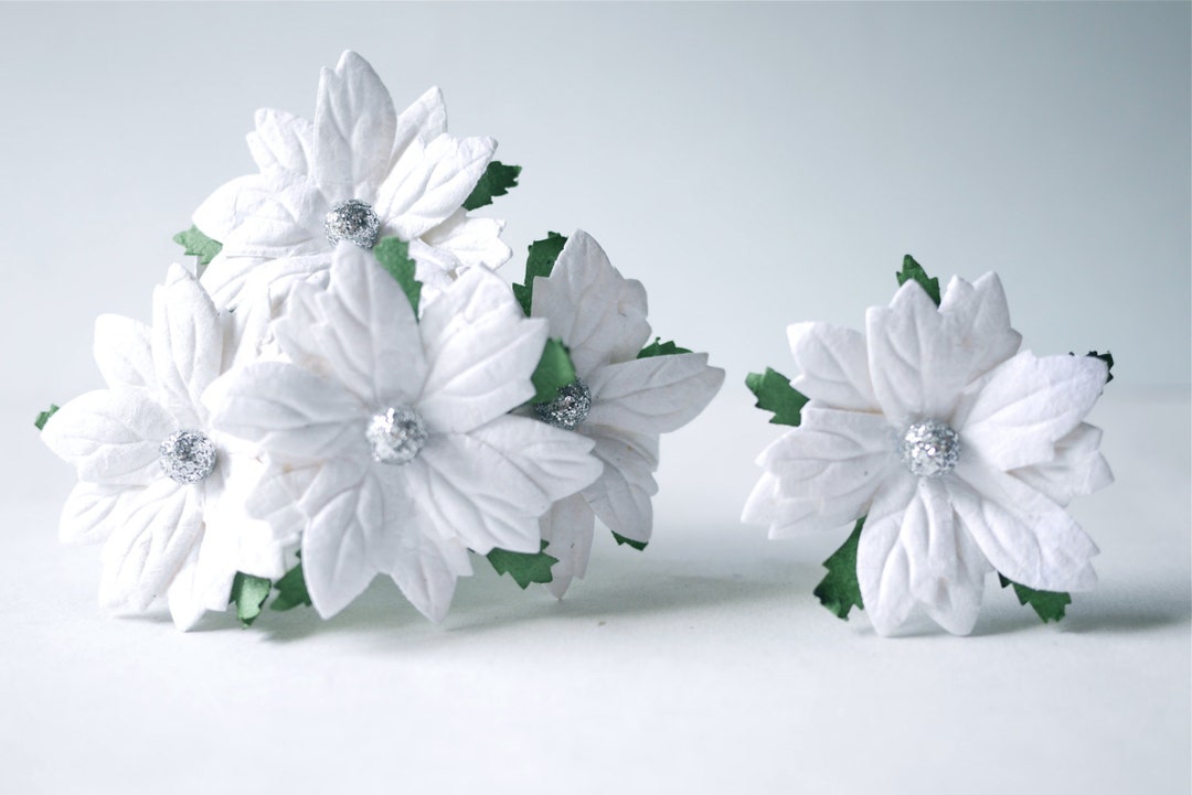 Paper Flower, 25 pcs. Christmas flowers, white color,size 5.5 cm ...