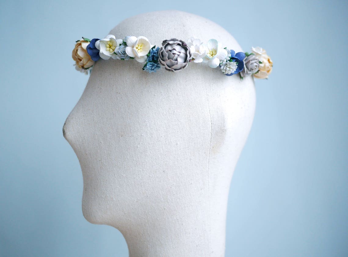 Handmade Paper Flower Crown: Blue, Ivory & White Bridal Tiaras - Etsy
