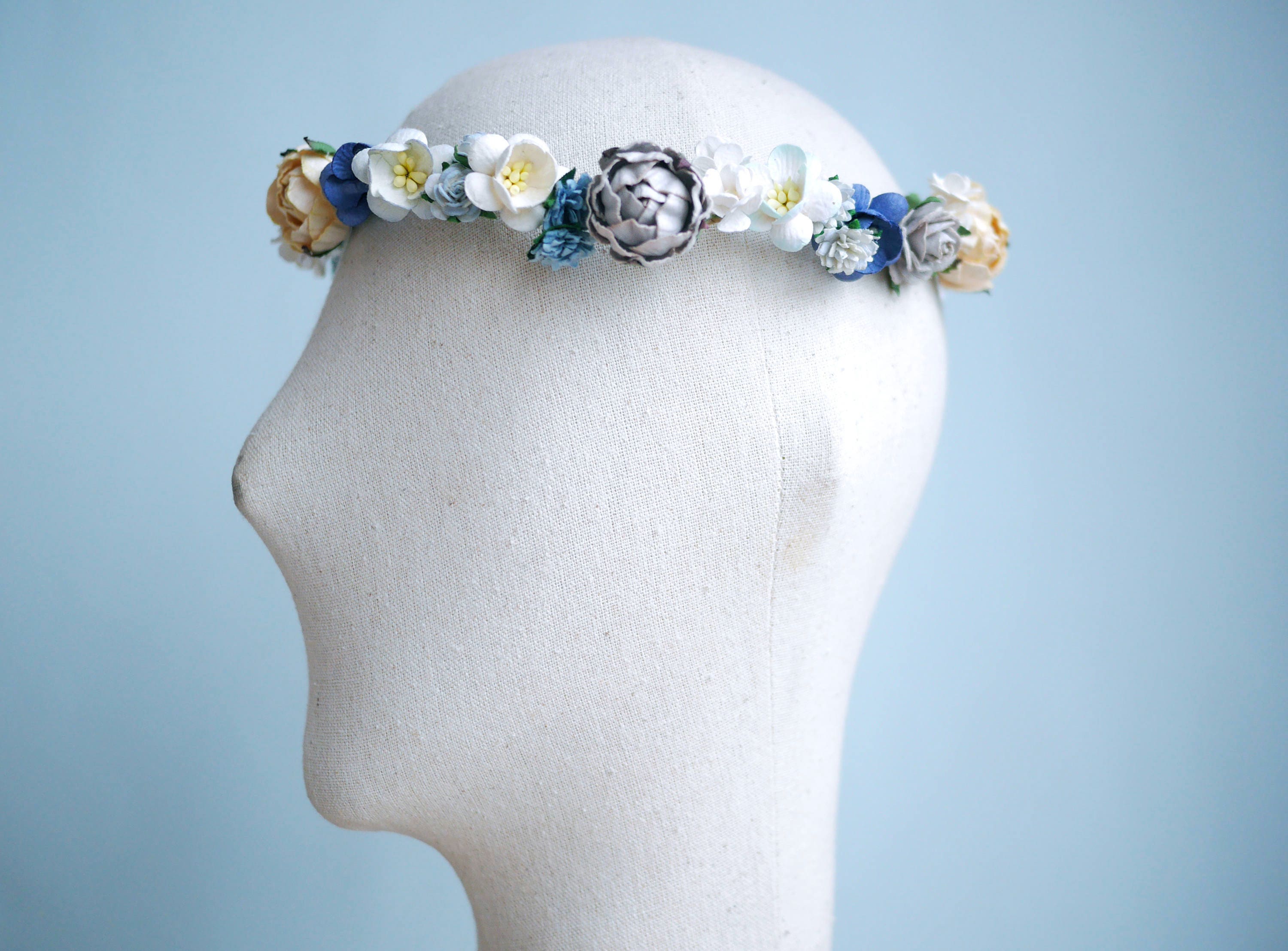 Handmade Paper Flower Crown: Blue, Ivory & White Bridal Tiaras - Etsy