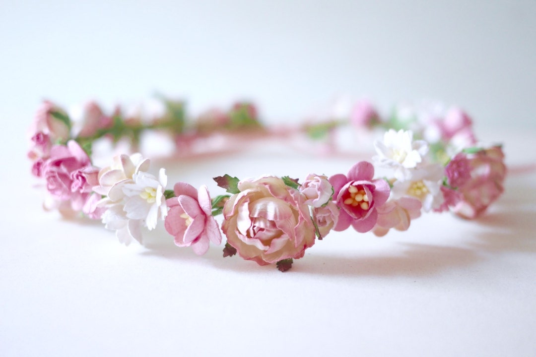 Paper Flower, Bridal Flower Crown, Tiaras, Pink, Soft Pink and White ...