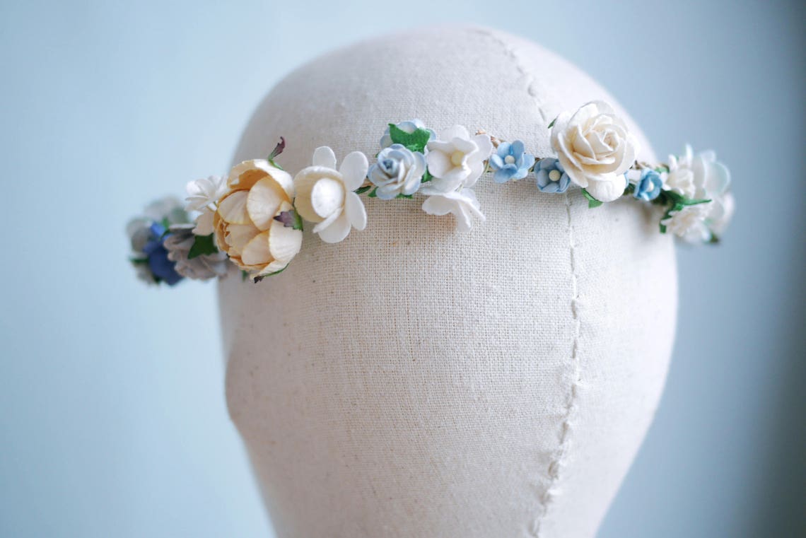 Handmade Paper Flower Crown: Blue, Ivory & White Bridal Tiaras - Etsy