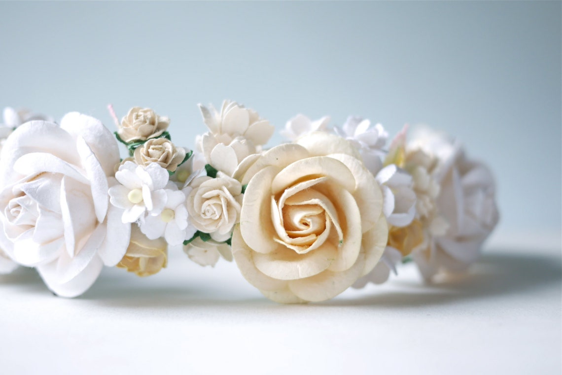 Paper Flower Crown Headband Wedding Ivory Cream and White - Etsy