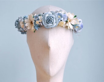 Paper Flower Crown Headband Wedding Ivory Wooden Blue Etsy