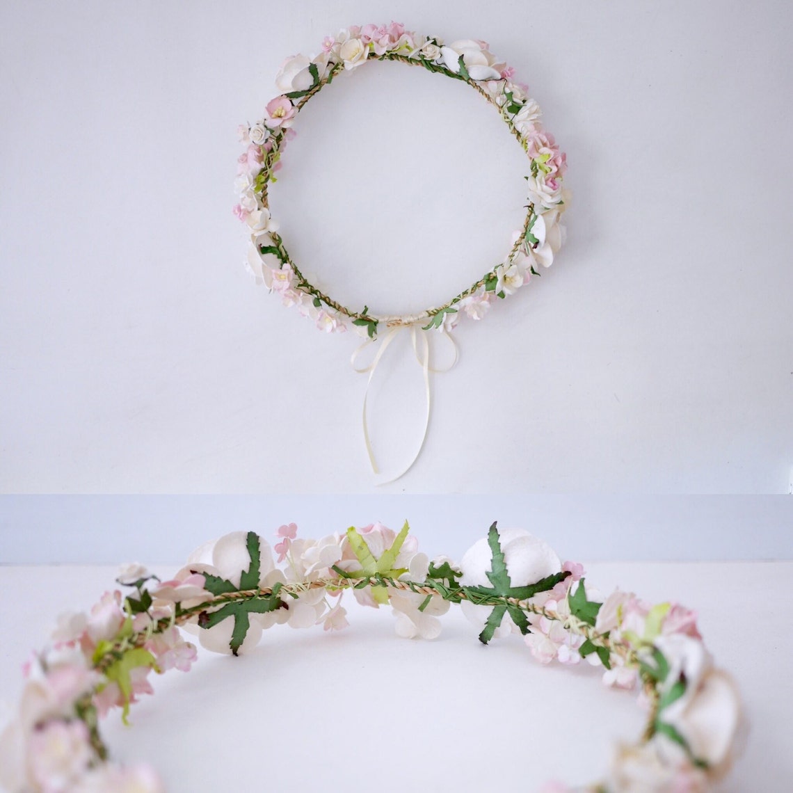 Paper Flower Crown Headband Wedding Pink Soft Pink Cream - Etsy