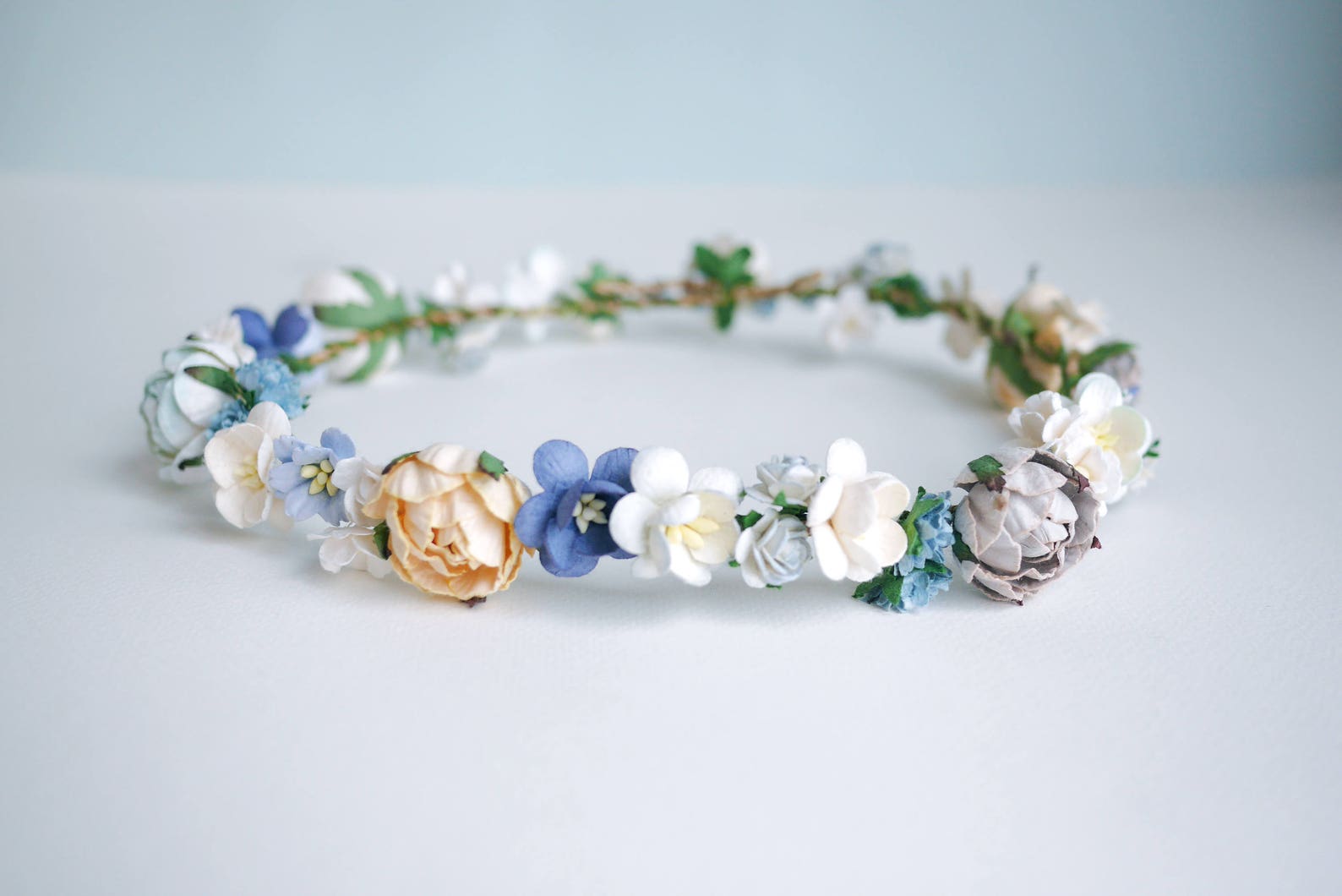 Handmade Paper Flower Crown: Blue, Ivory & White Bridal Tiaras - Etsy