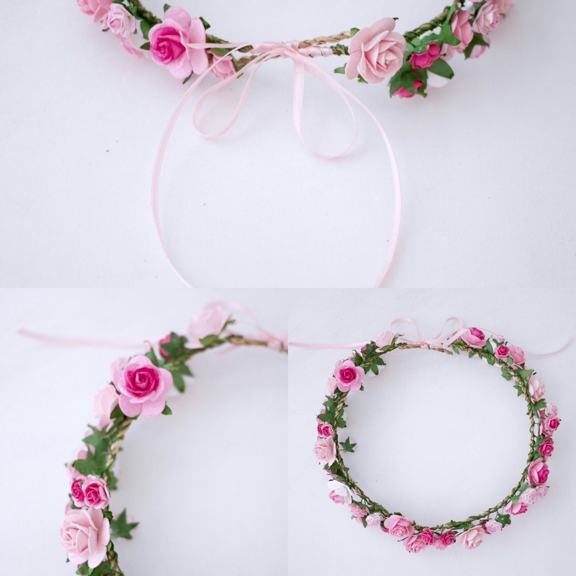Paper Flower Bridal Flower Crown Headband Pink Soft Pink - Etsy Singapore