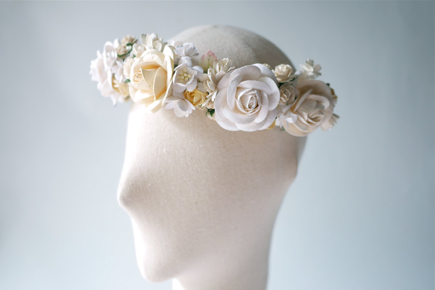 Paper Flower Crown Headband Wedding ivory cream and white | Etsy