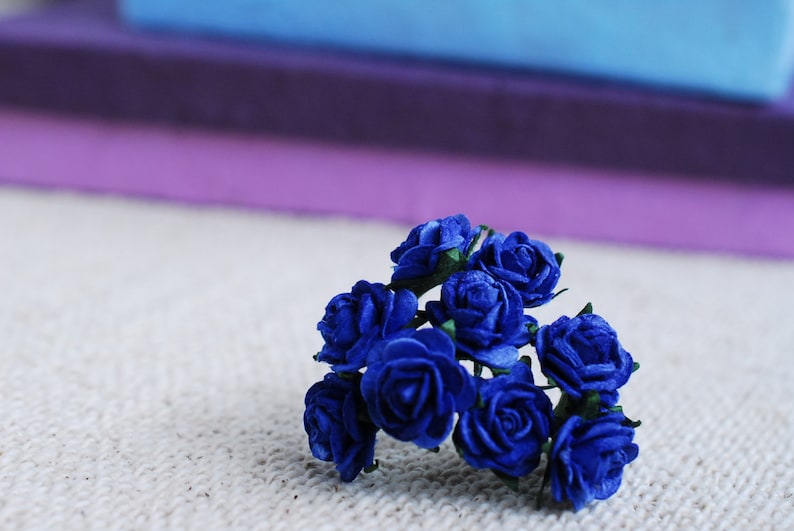 100 Pieces Mini Rose Paper Flower Blue Color. - Etsy