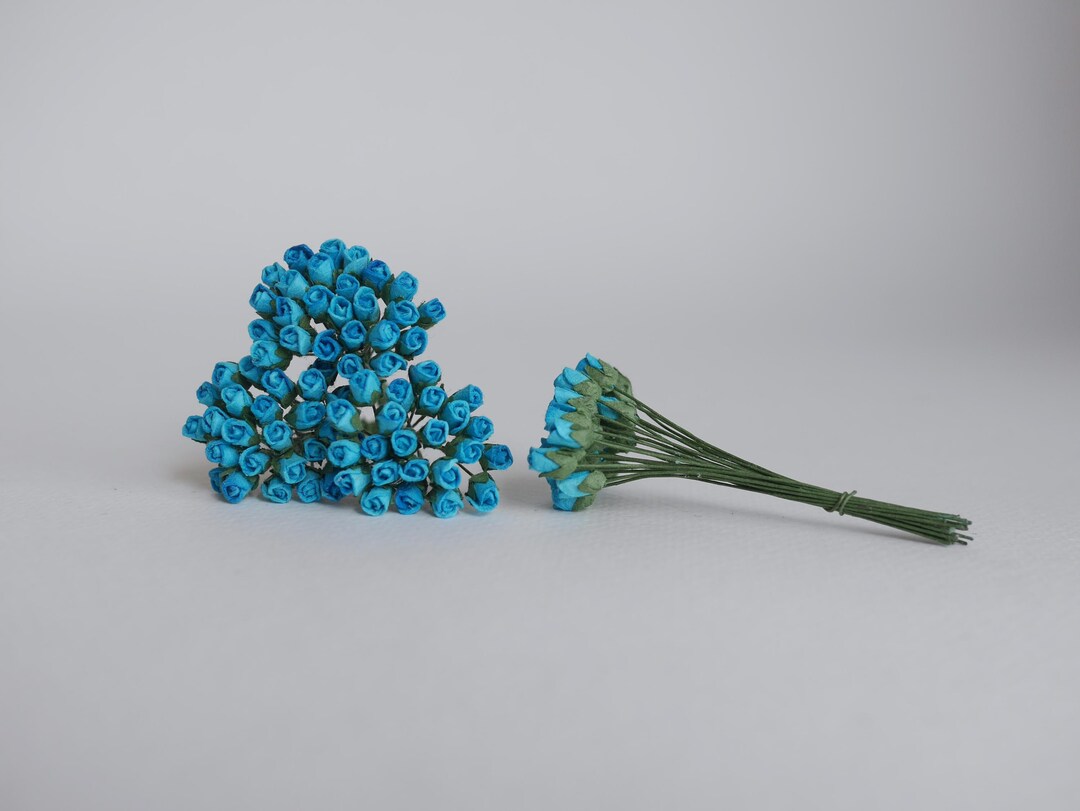 Azure Blue Paper Flowers: Small Rose Buds, DIY Decoration (50 Pieces ...