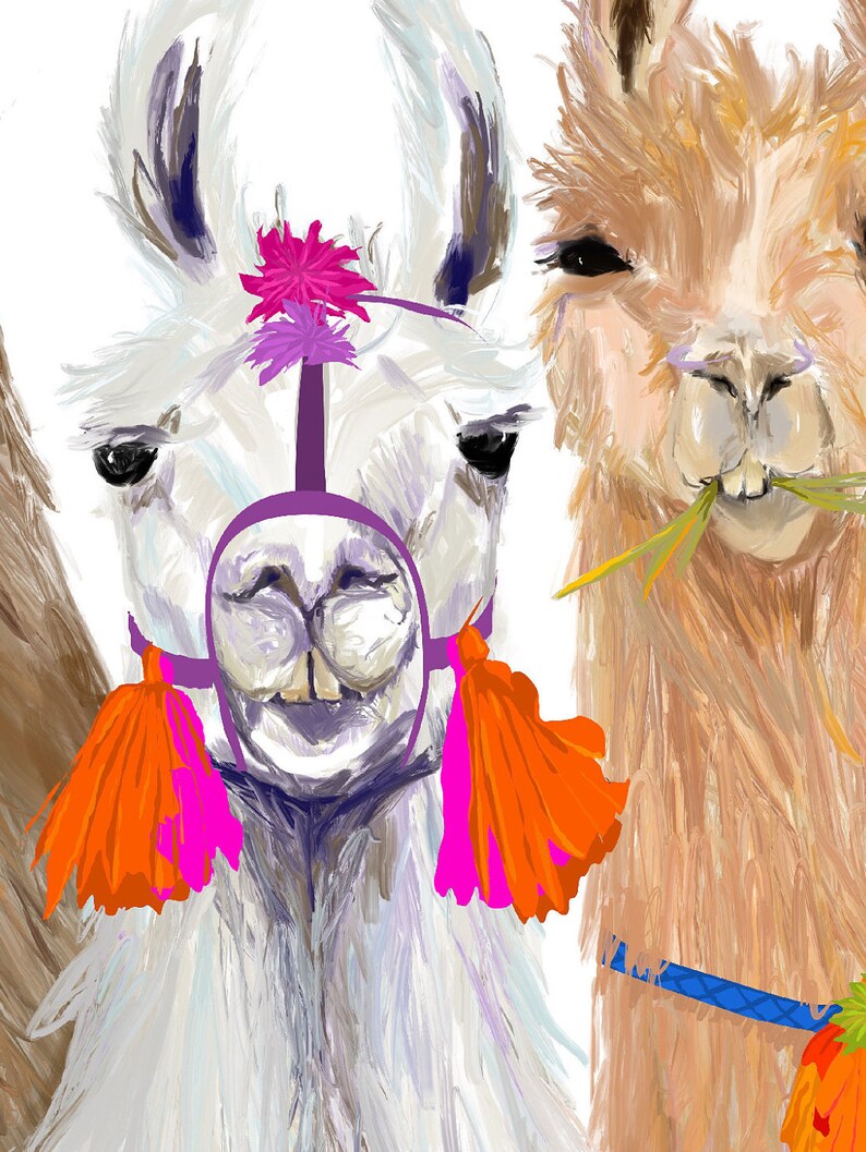 Three Curious Llamas Print – Fun and Colorful Digital Illustration for ...
