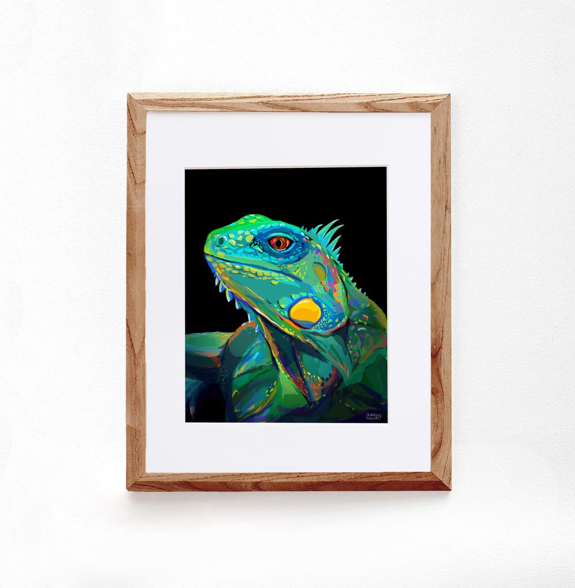 Multicolored Iguana Portrait – Digital Lizard Art Print for Home or ...
