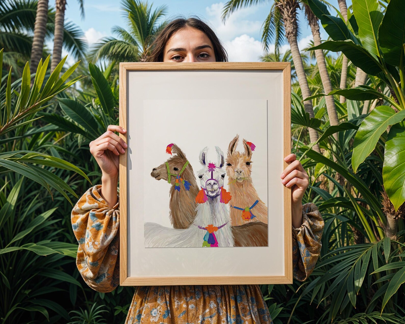 Three Curious Llamas Print – Fun and Colorful Digital Illustration for ...