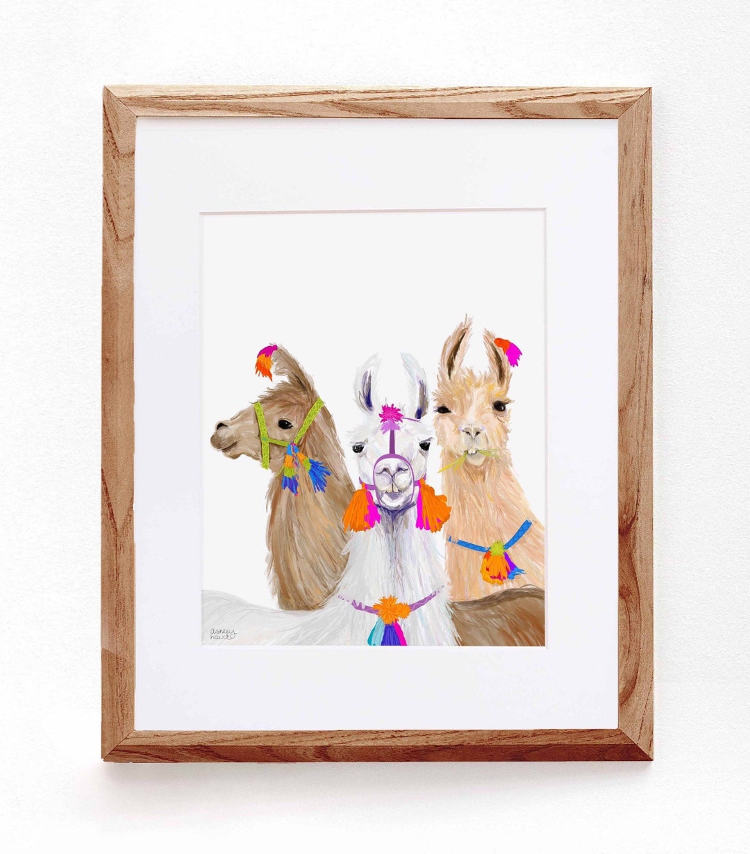 Three Curious Llamas Print Fun and Colorful Digital Illustration for ...