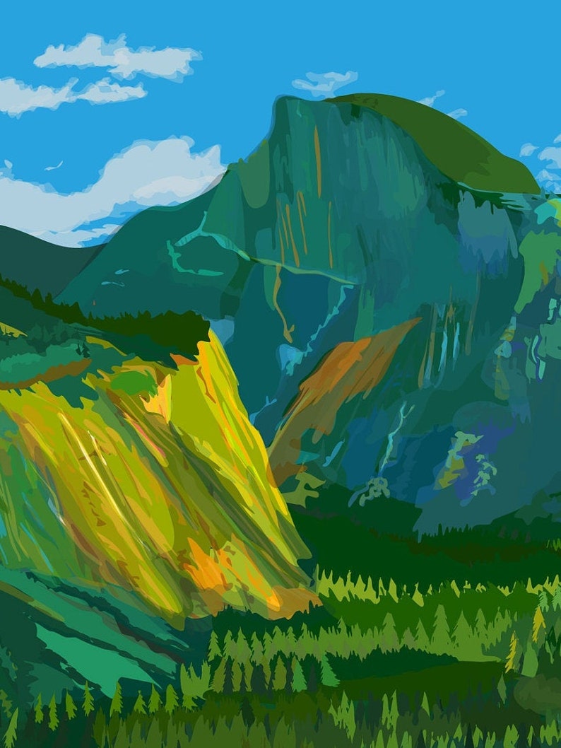 Yosemite National Park Digital Print – Colorful Illustration for Nature ...