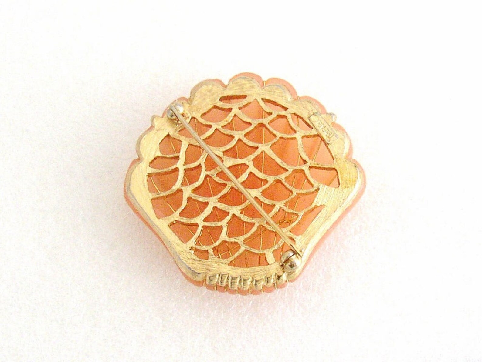 TRIFARI Crown Brooch Peach Colored Lucite Sea Shell on - Etsy