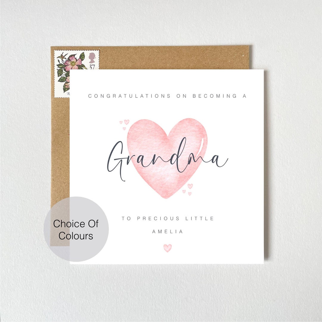Personalized New Grandma Card: Congratulations Heart Design - Etsy