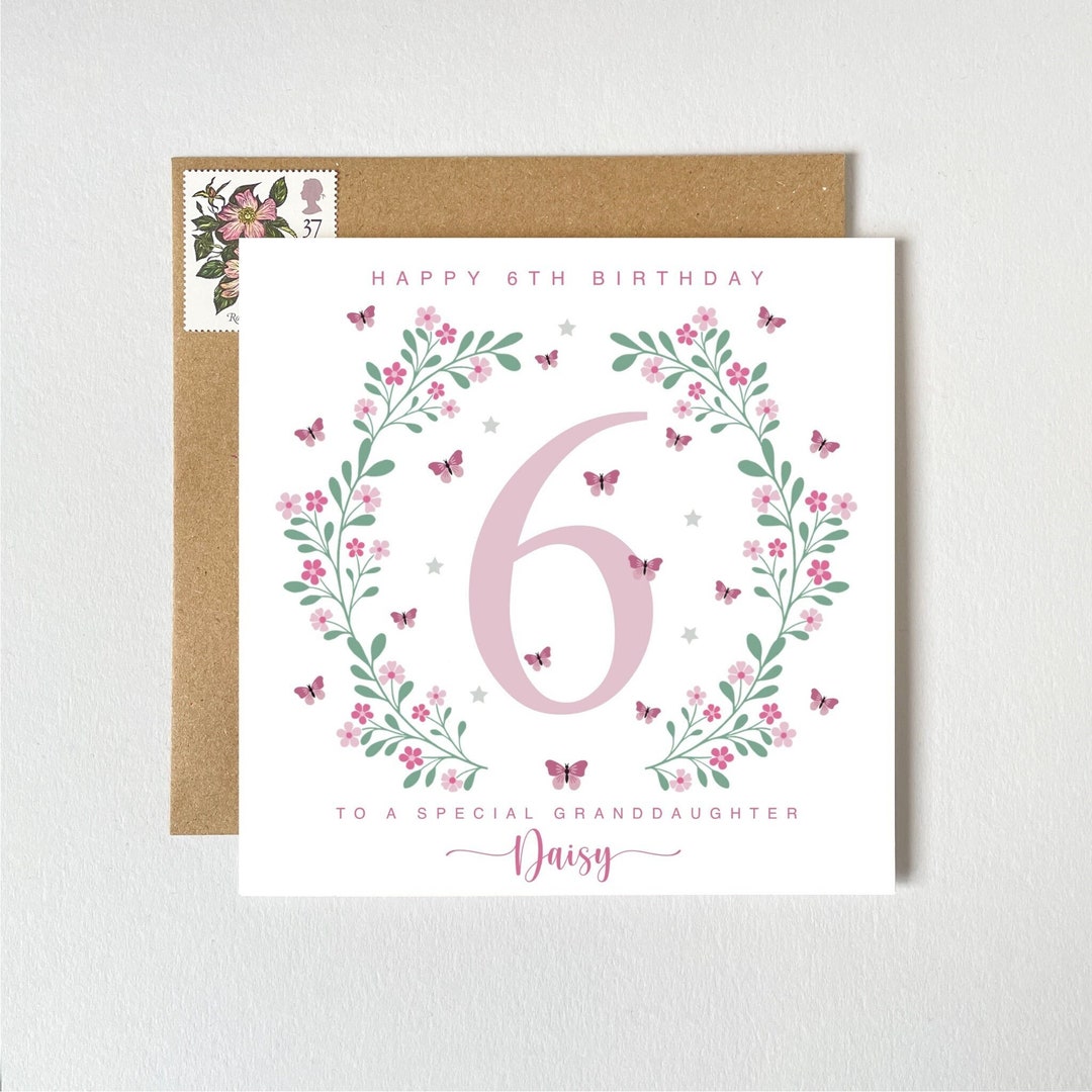 Personalised Name 6th Birthday Card Sixth Birthday Card Butterflies and ...