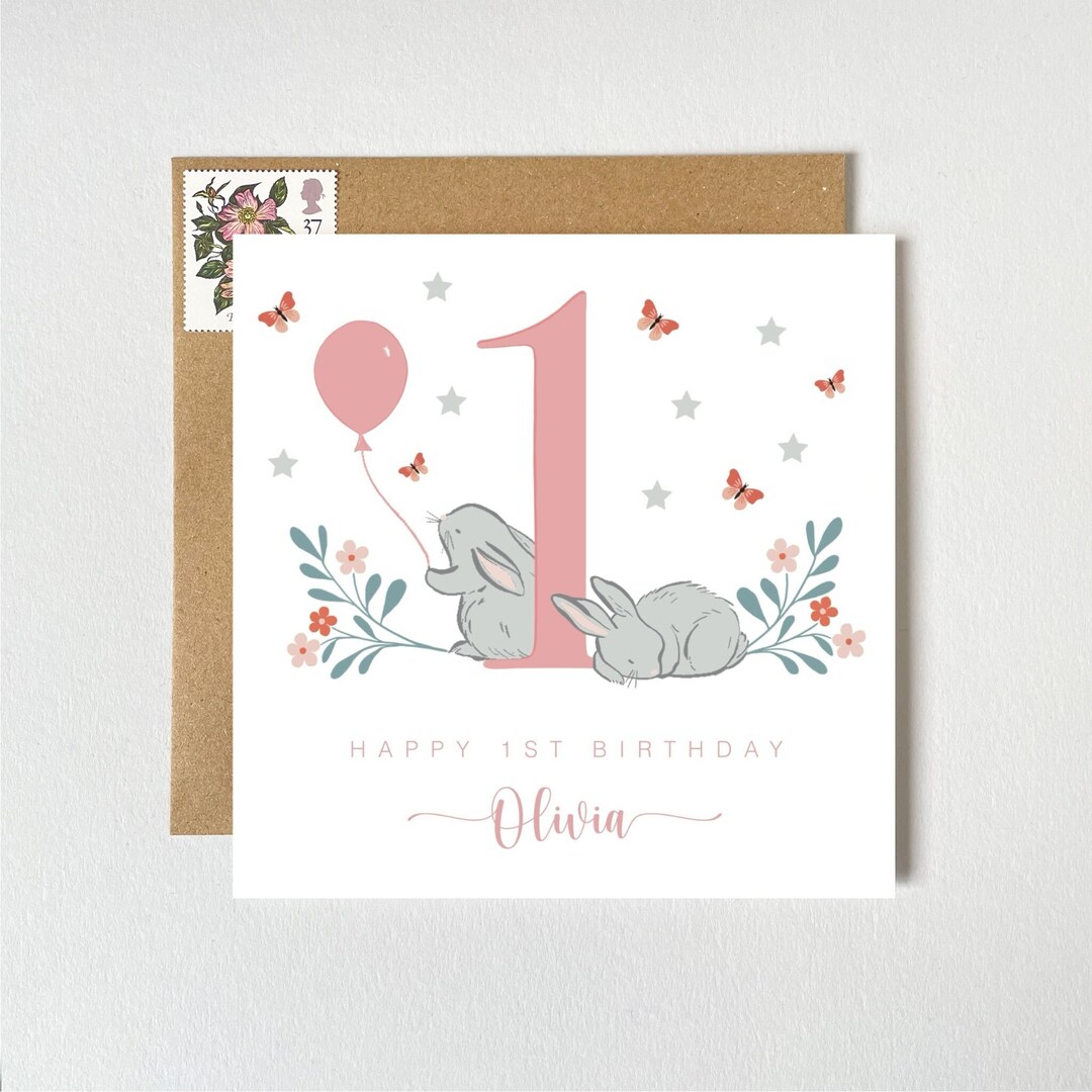 Personalised Name Girls 1st Birthday Card Cute First Birthday Card Baby ...