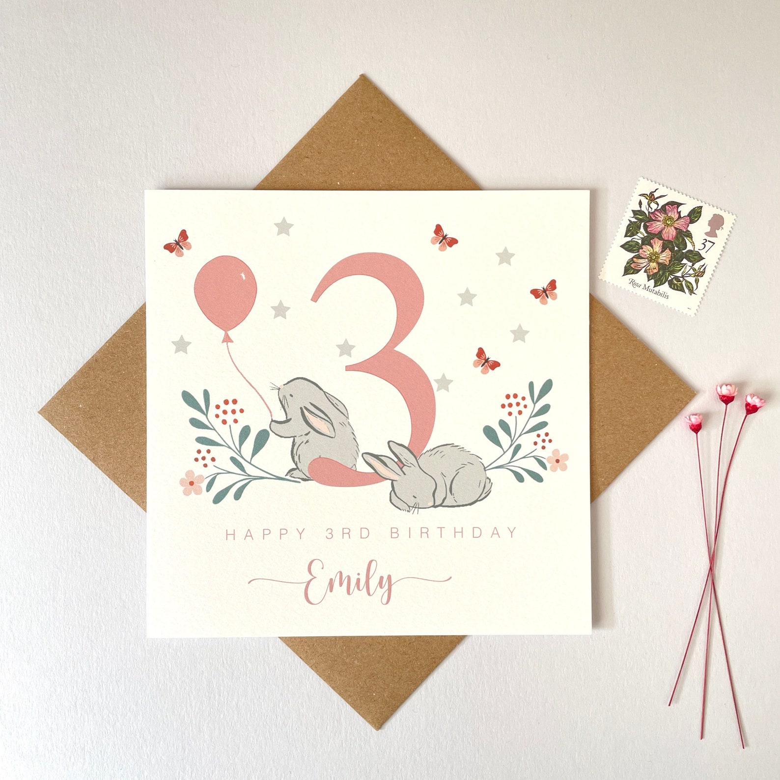 Personalised Name Girls 3rd Birthday Card Cute First - Etsy