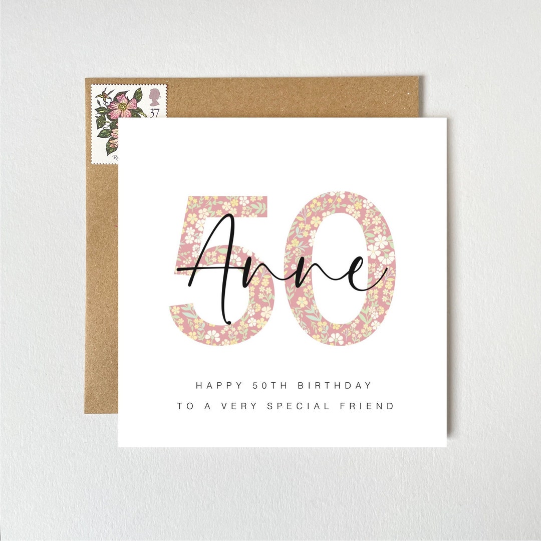 Personalised 50th Birthday Card Calligraphy Birthday Card Custom Name ...